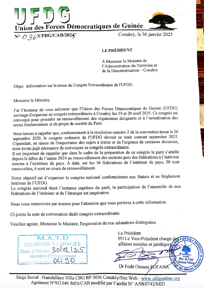Guinée : L’UFDG annonce un Congrès national anticipé… – Africa Guinee