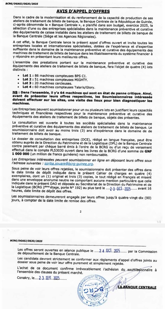 Appel d’offres: la Banque Centrale recrute des entreprises spéclalisées ...